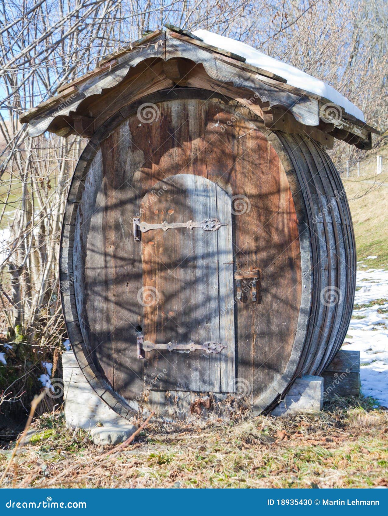 Hobbit Cabin Built in Wooden Barrel Stock Photo - Image of rough ...