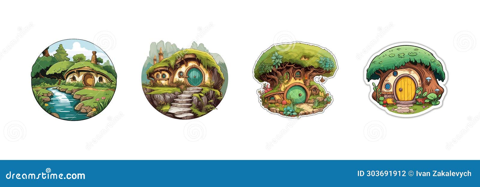 Hobbit Hole Sticker Set. Vector Illustration Design Stock Illustration ...