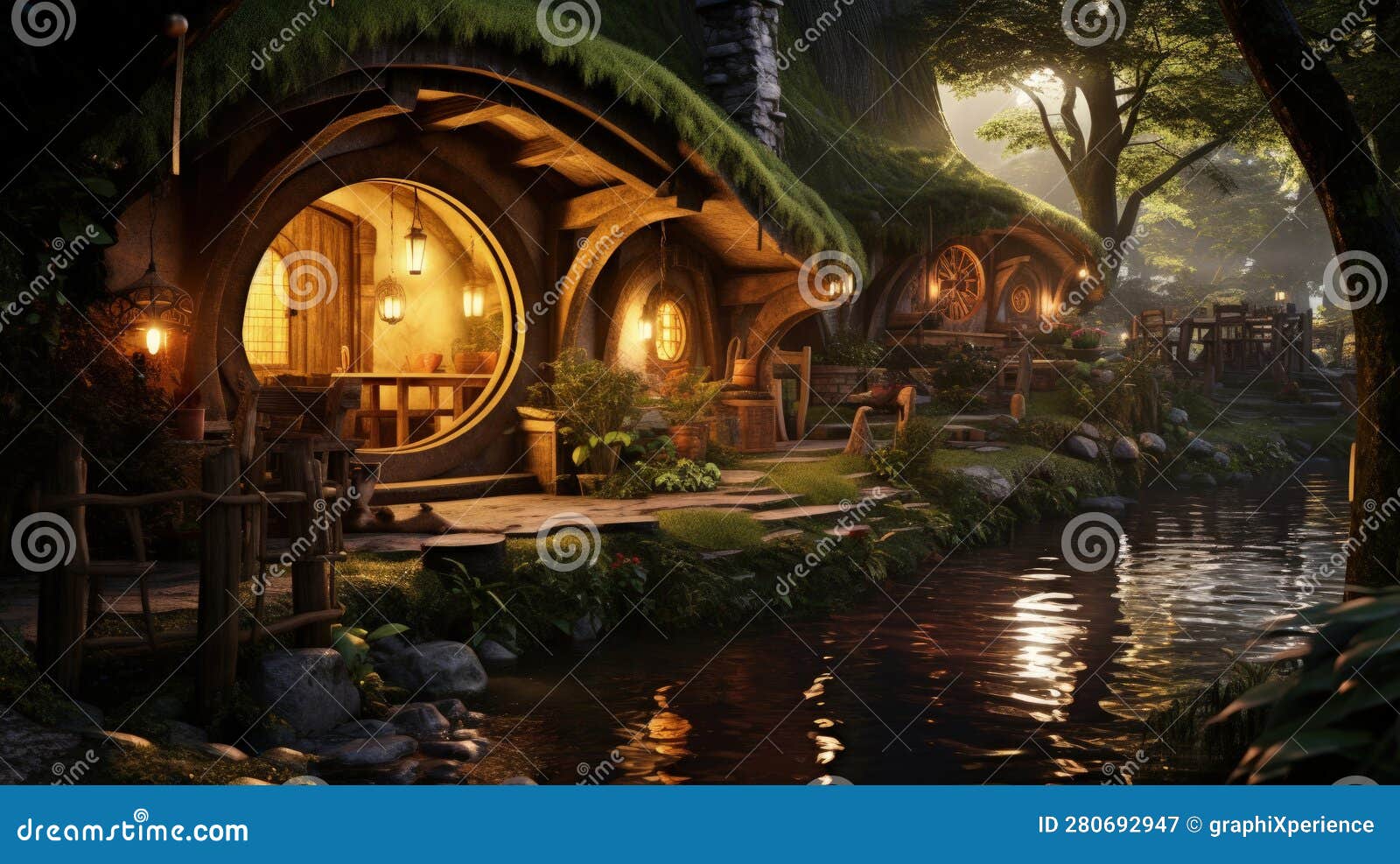 Hobbit House in the Woods stock illustration. Illustration of inviting ...