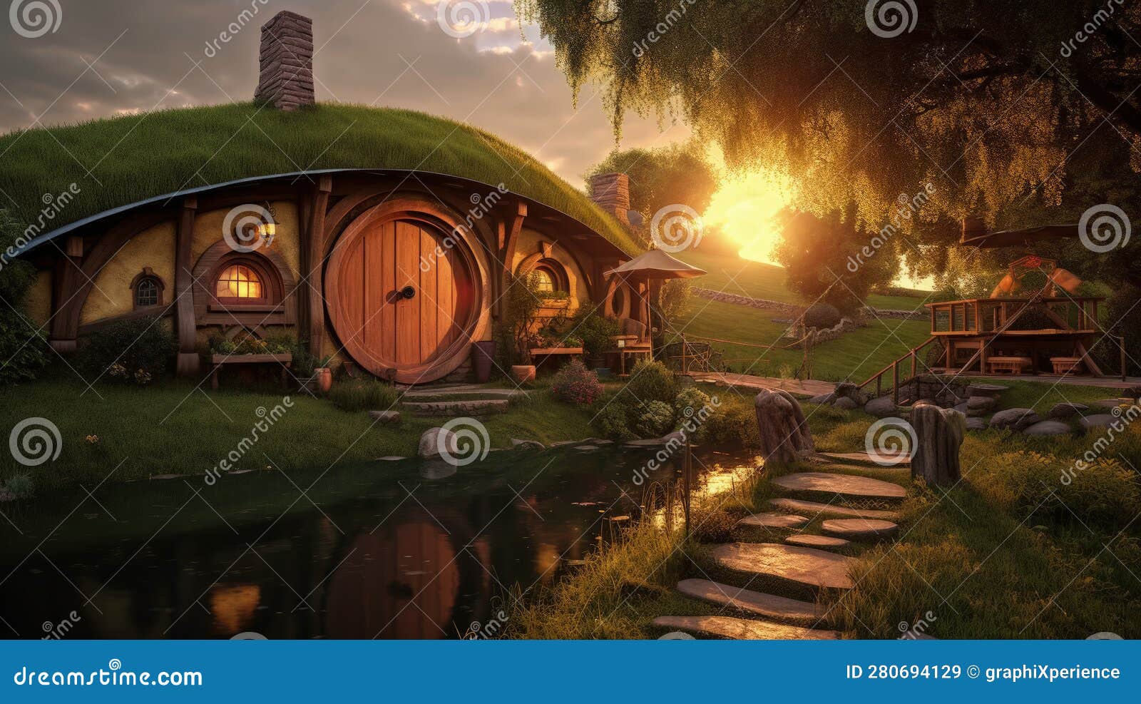 Hobbit House in the Woods stock illustration. Illustration of ...