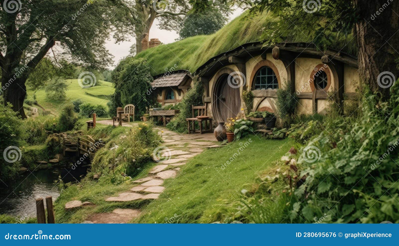Hobbit House in the Woods stock illustration. Illustration of magical ...