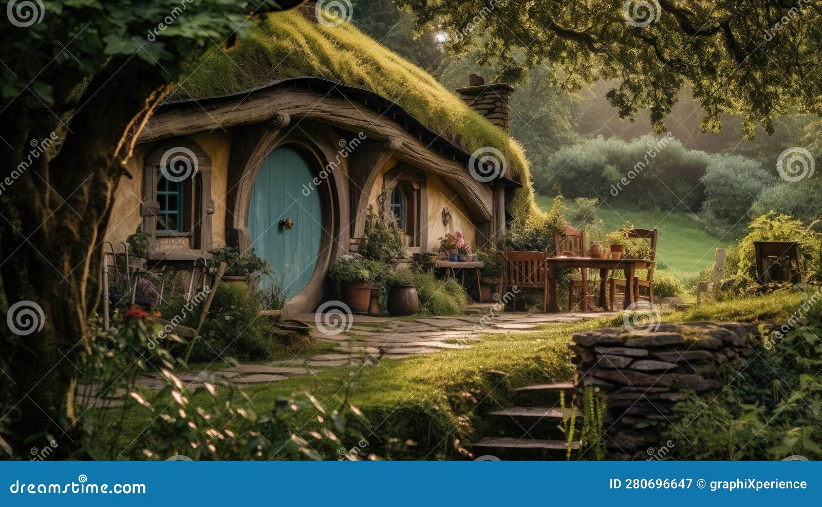 Hobbit House in the Woods stock illustration. Illustration of cozy ...