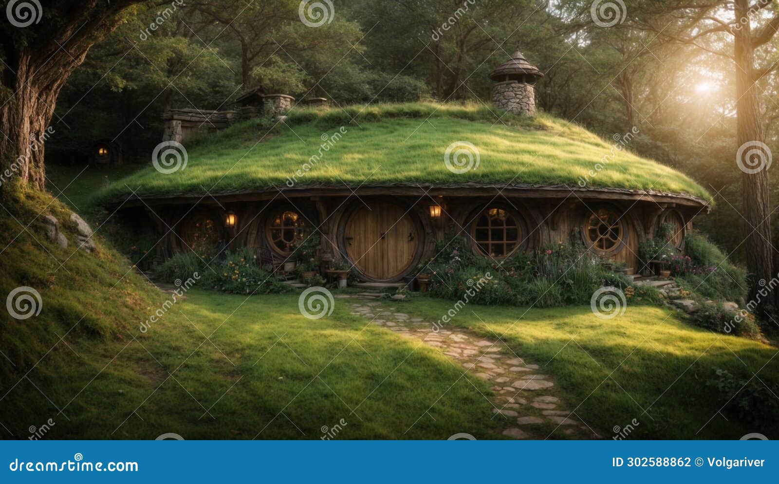 Hobbit Style House in Fantasy Forest Stock Illustration - Illustration ...
