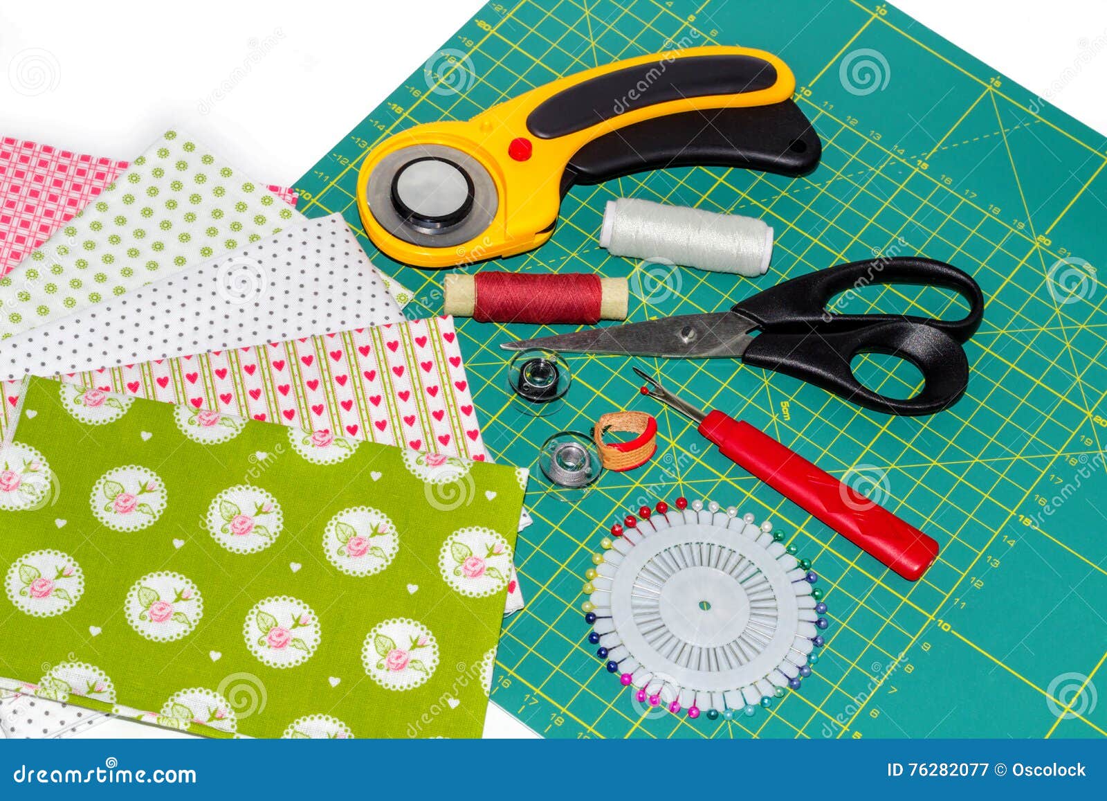 Hobby Composition of Patchwork Instruments, Items and Fabrics Stock ...