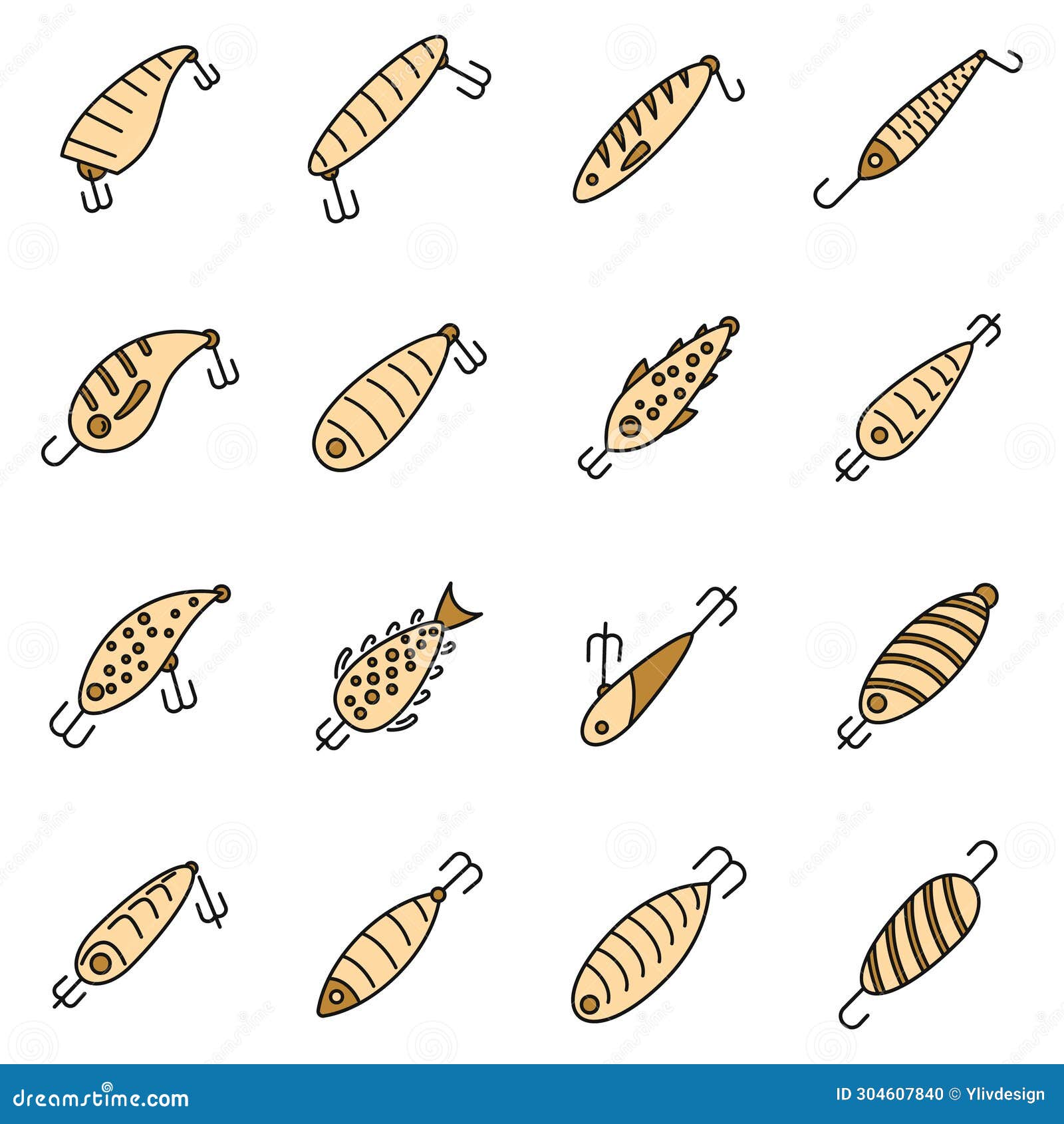 Hobby Fish Bait Icons Set Vector Color Line Stock Illustration ...