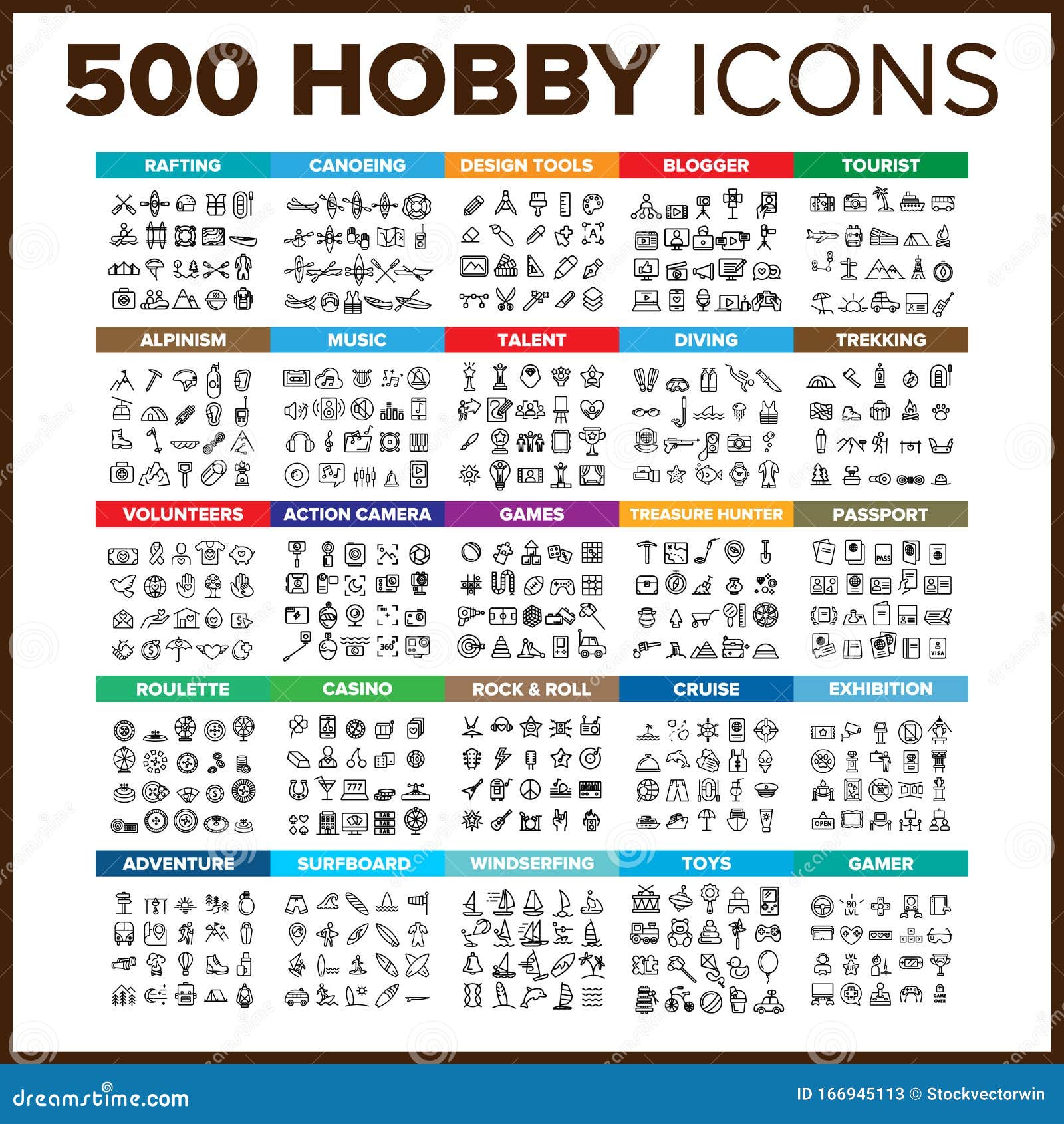Hobby Icon Thin Line Big Set Vector Stock Vector - Illustration of ...