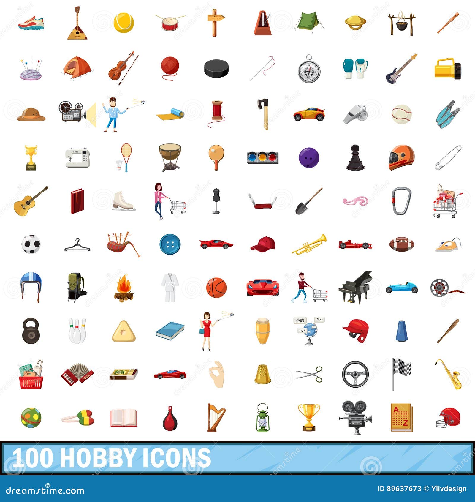 100 Hobby Icons Set, Cartoon Style Stock Vector - Illustration of ...