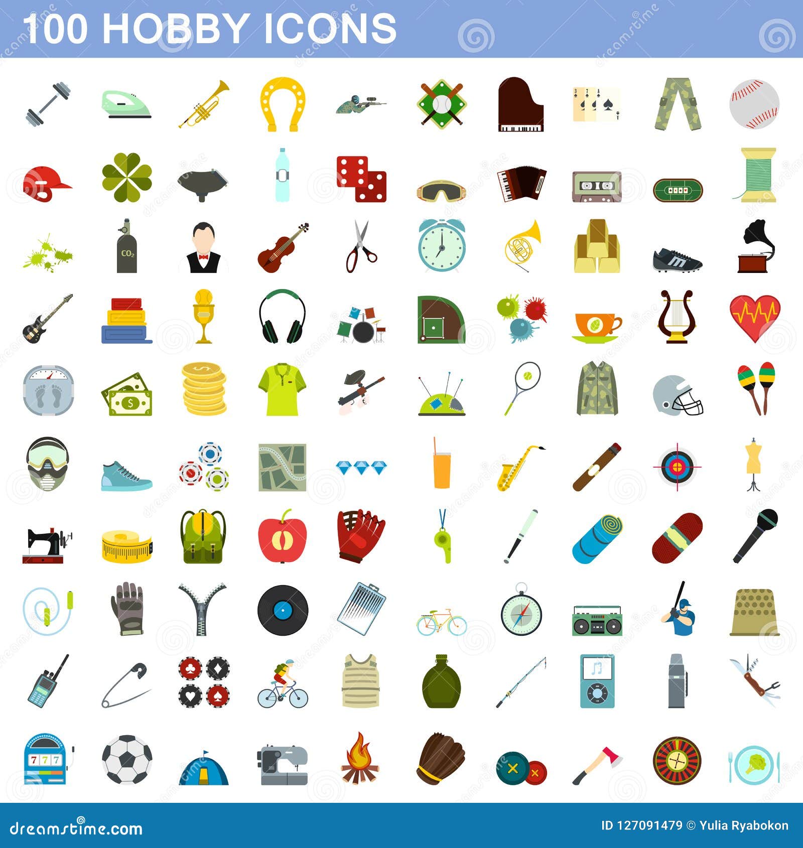 100 Hobby Icons Set, Flat Style Stock Illustration - Illustration of ... 100 Hobby Icons Set, Flat Style Stock Illustration - Illustration of ...