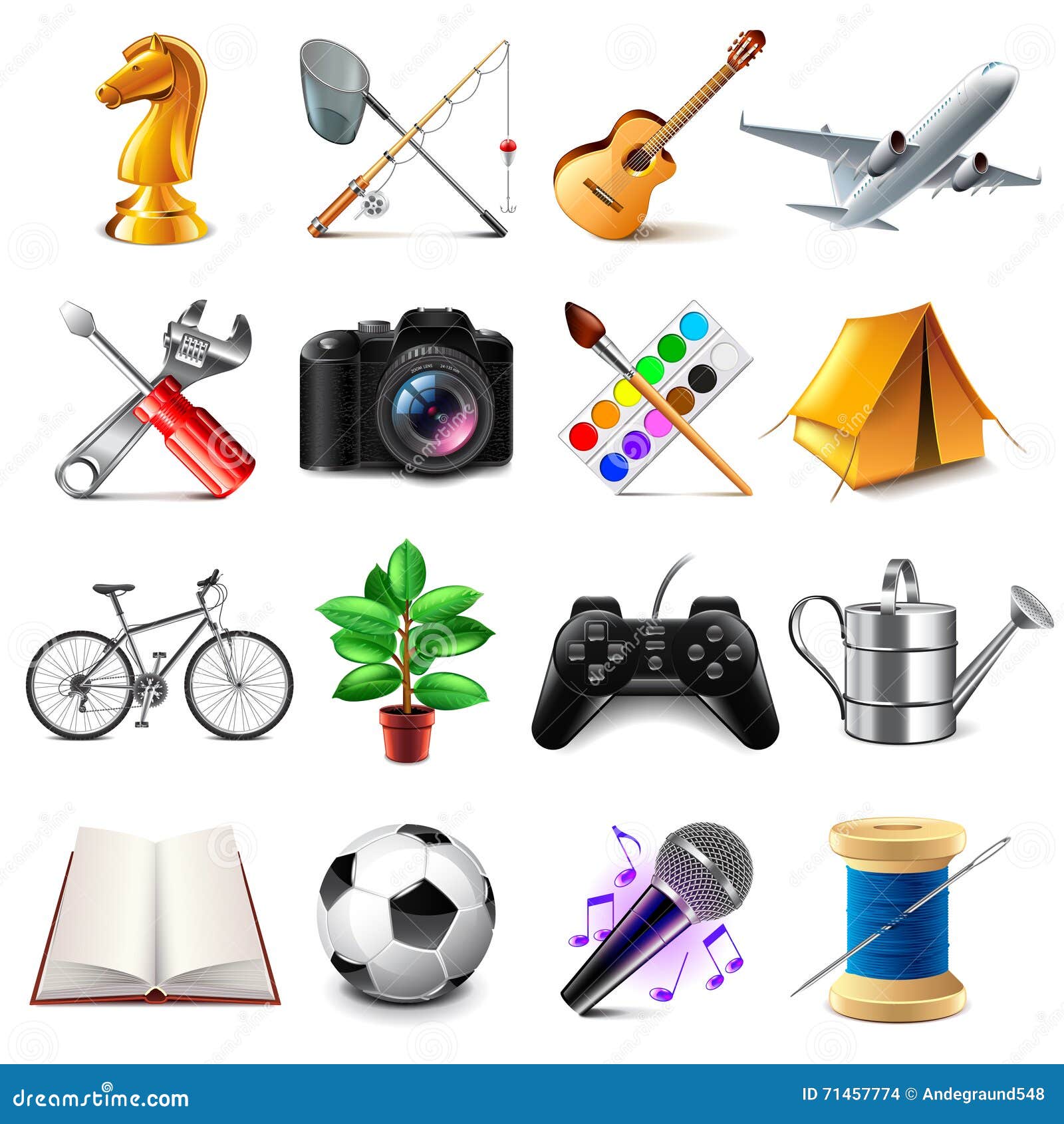 Hobby icons vector set stock vector. Illustration of joystick - 71457774