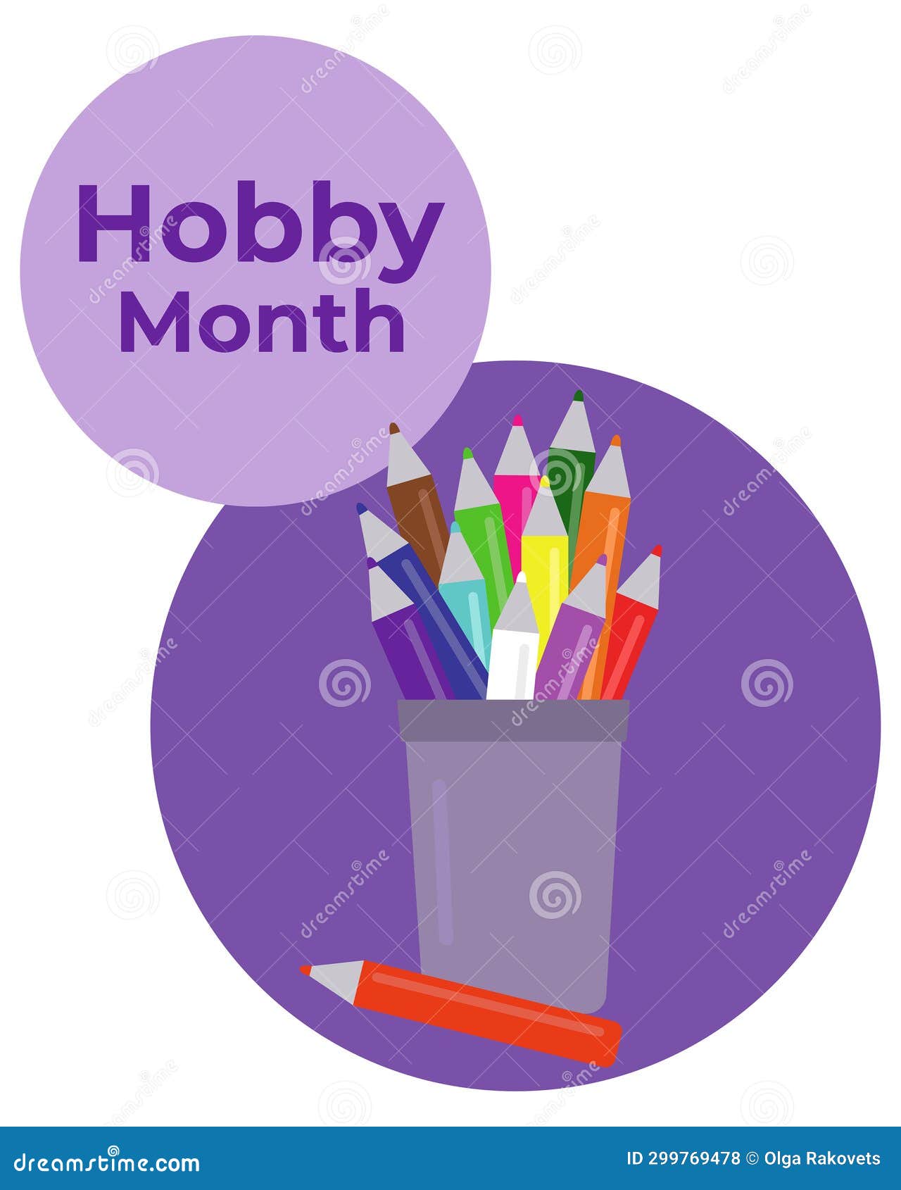 Hobby Month, Simple Vertical Poster with Bright Colored Pencils Stock ...