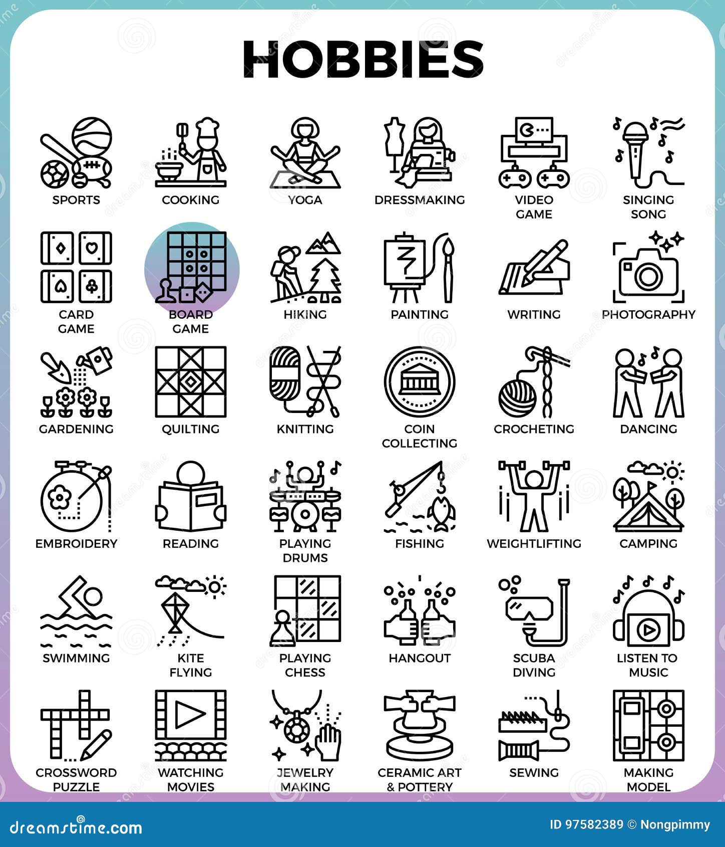 Hobbyer Och Intresse Specificerad Linje Symboler Vektor Illustrationer ...