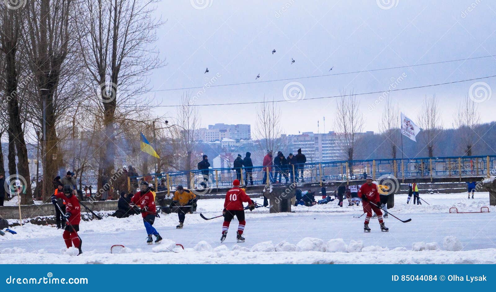 Hockey Competitions Under the Open Sky on the Ice Covered Lake ...
