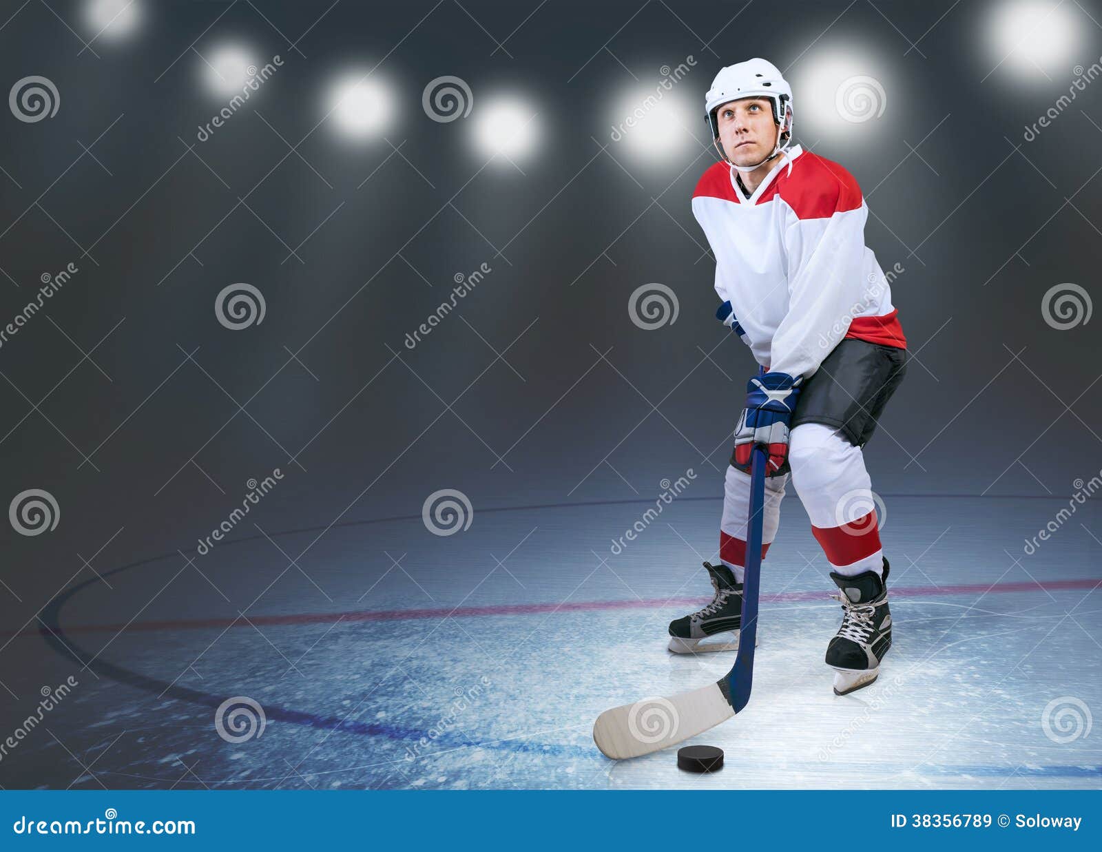 Dramatic Lit Air Hockey Table With Puck And Paddles Royalty-Free Stock ...