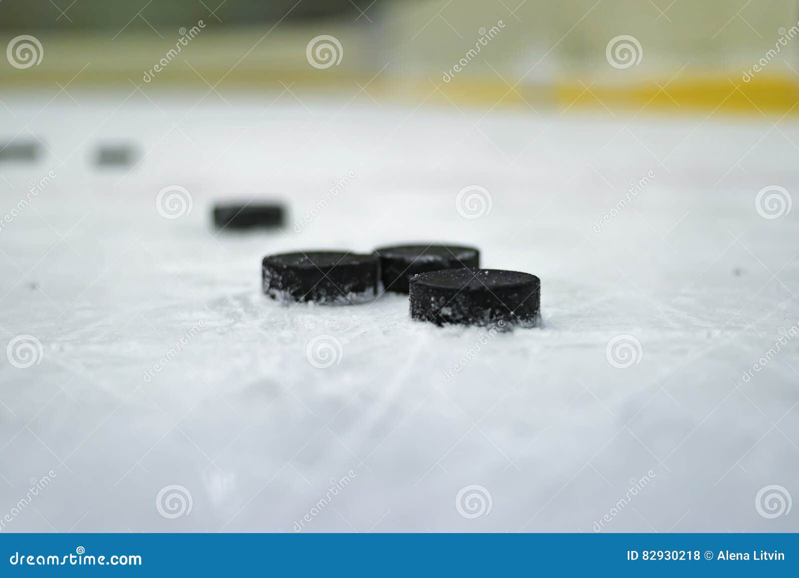 Hockey puck on ice stock photo. Image of single, stick - 82930218