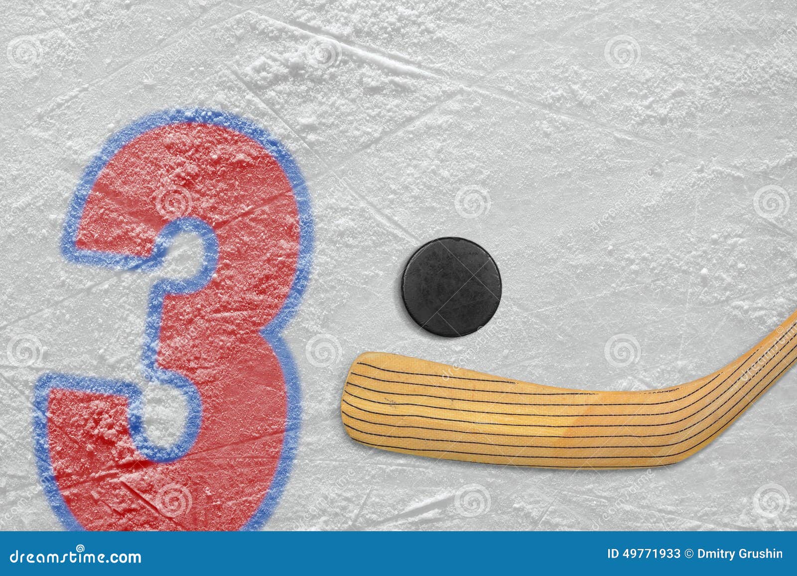 Hockey Stick, Puck and the Numeral Three Stock Image - Image of period ...