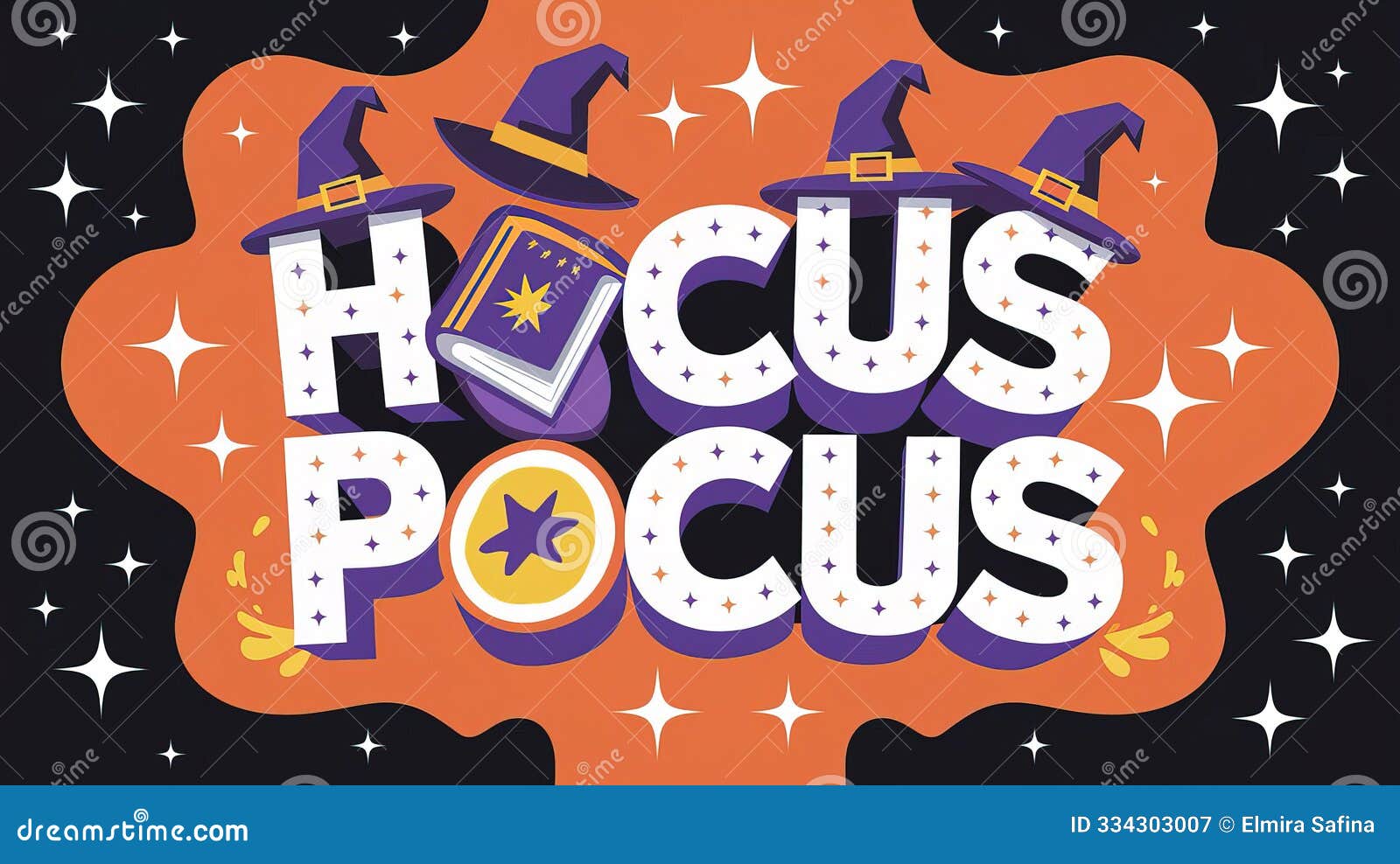 Hocus Pocus Halloween Magic Text Design with Witch Hats and Stars Stock ...