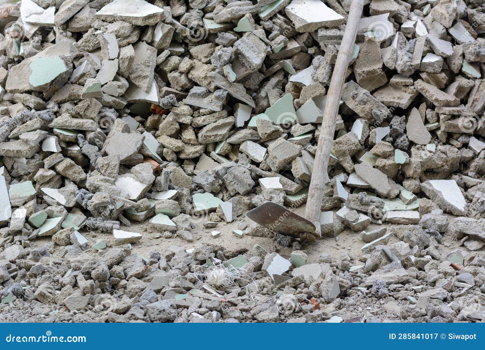 Hoe on Concrete Rubble Pile Stock Image - Image of preparing, material ...