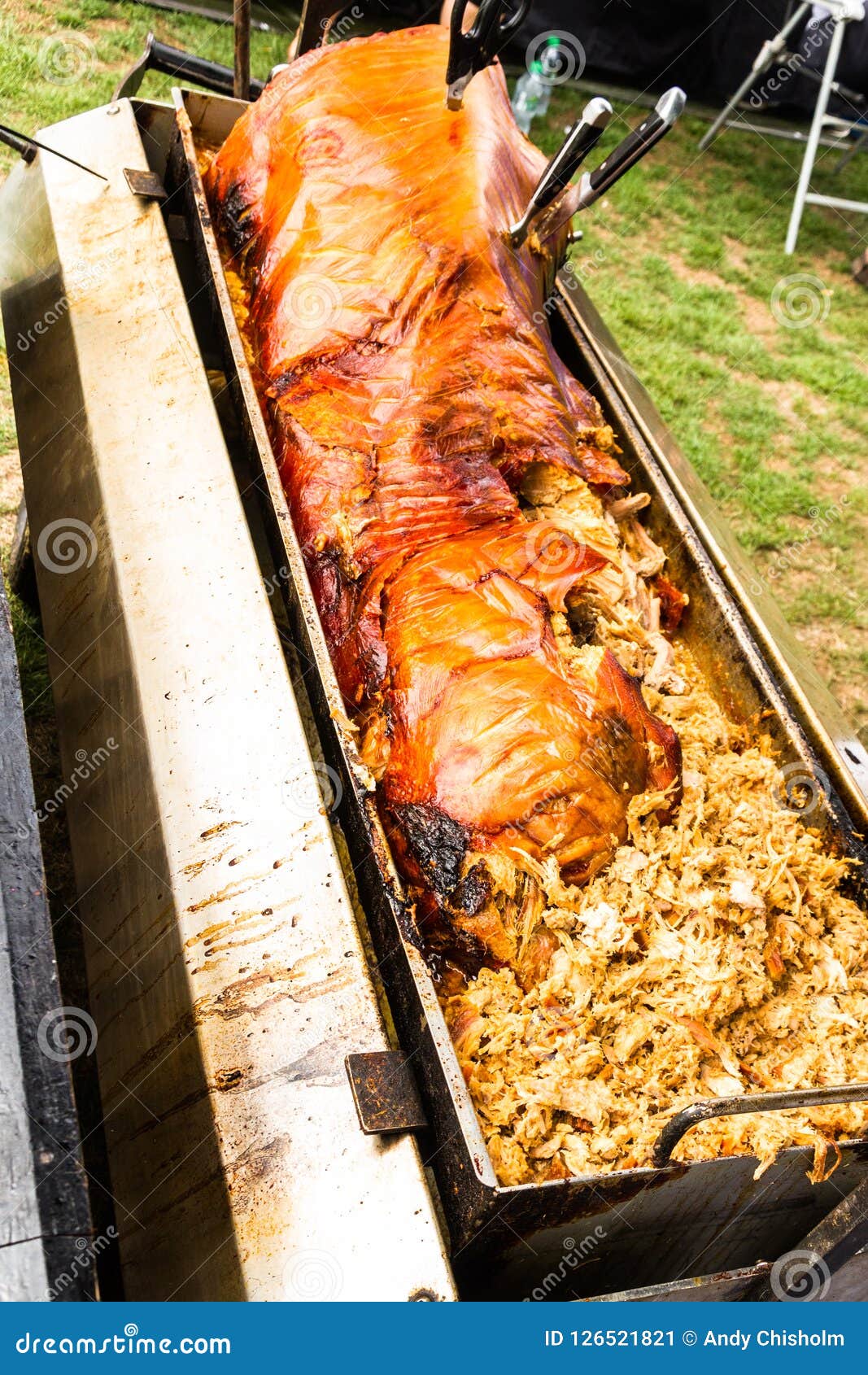 Hog roast prepared. stock image. Image of grilled, delicious - 126521821