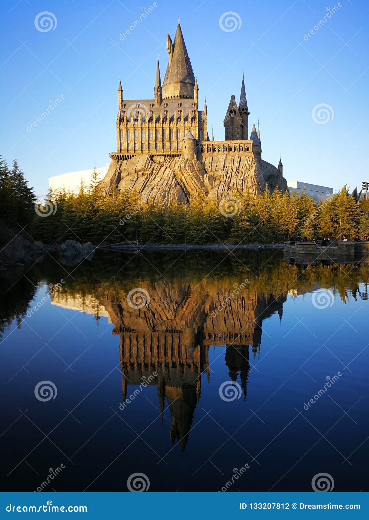 Hogwart Castle with Mirror at Lake and Pine Forest Editorial ...