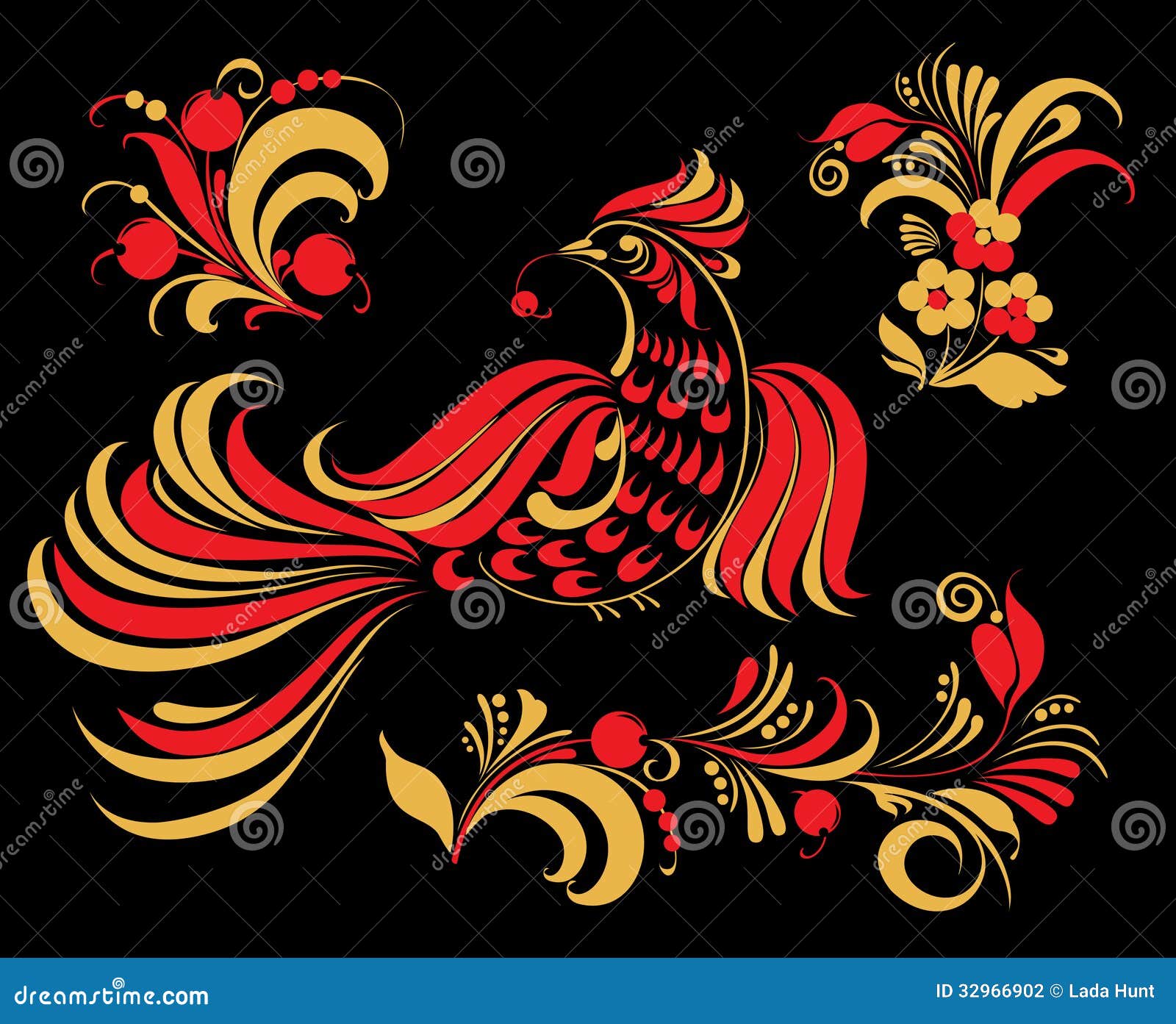 Hohloma set stock vector. Illustration of colour, artistic - 32966902