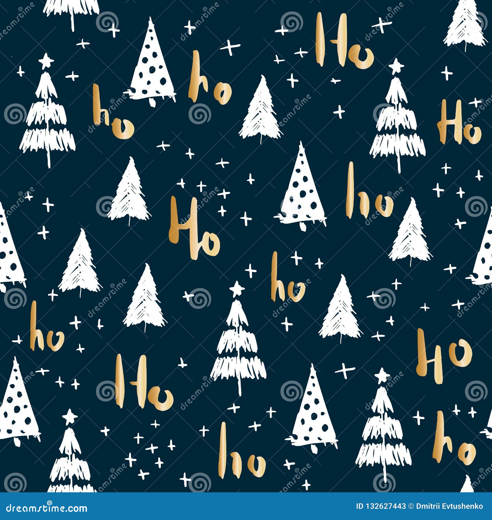 Hohoho and Christmas Tree Seamless Pattern Handdrawn Stock Vector ...