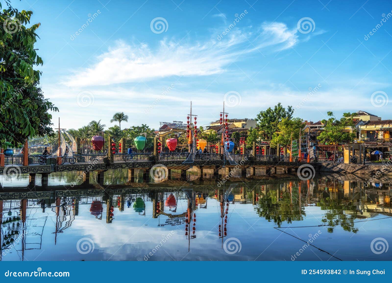 An Hoi Bridge and Thu Bon River Stock Photo - Image of destination ...