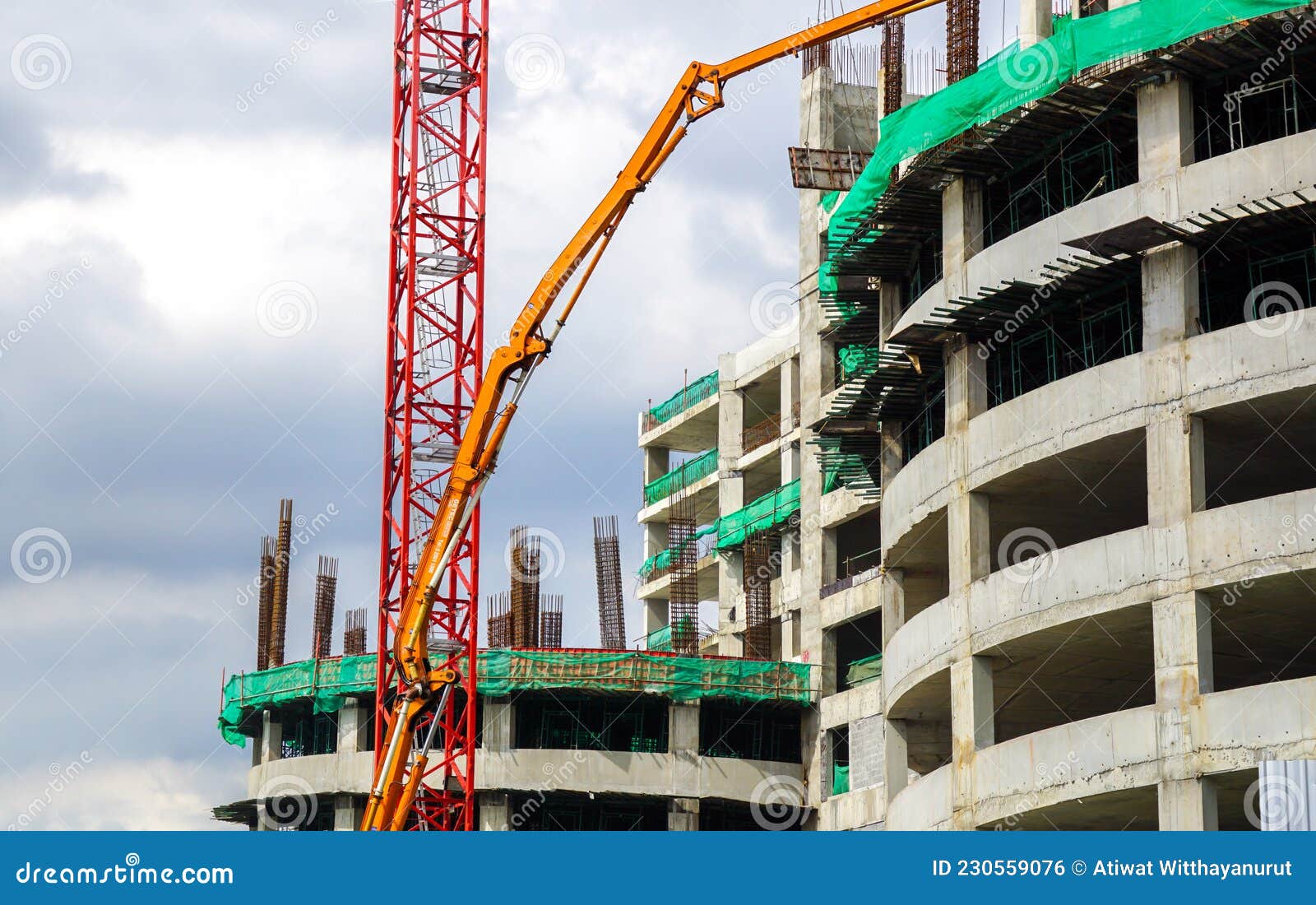 Hoisting Crane and Construction Crane Working Building Construction on ...