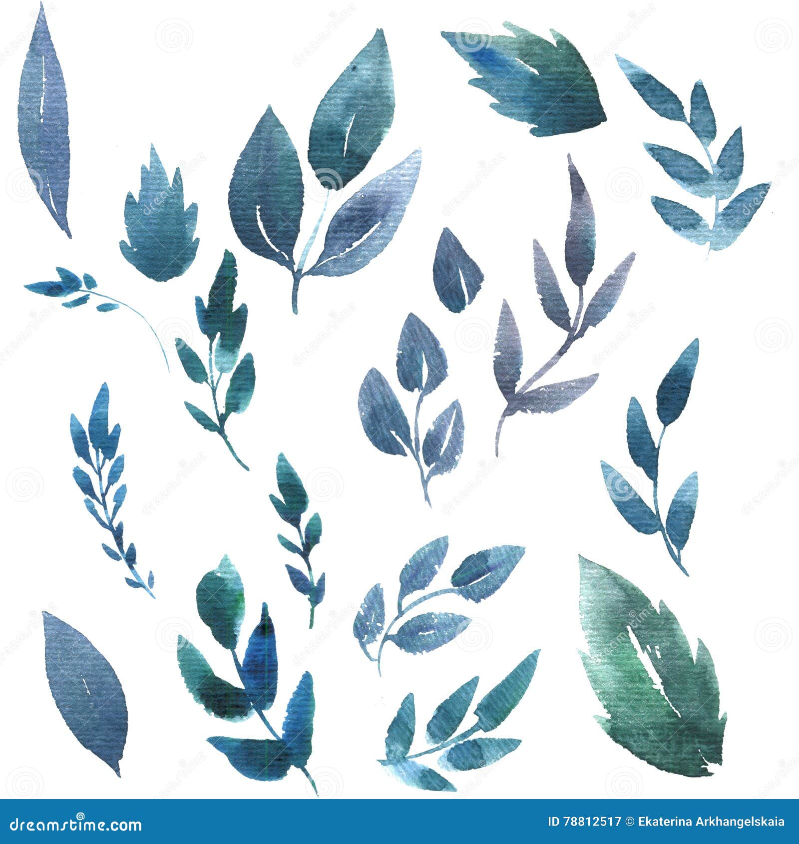 Hojas Azules De La Acuarela Stock de ilustración - Ilustración de ...