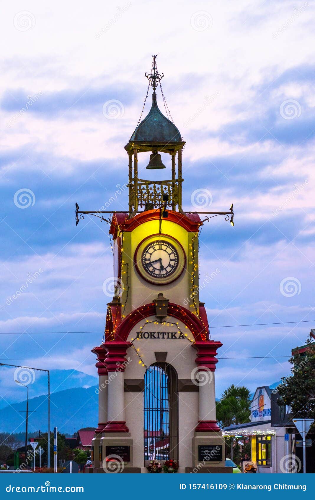 Hokitika Clock Tower at Dawn Stock Image - Image of hokitika, district ...