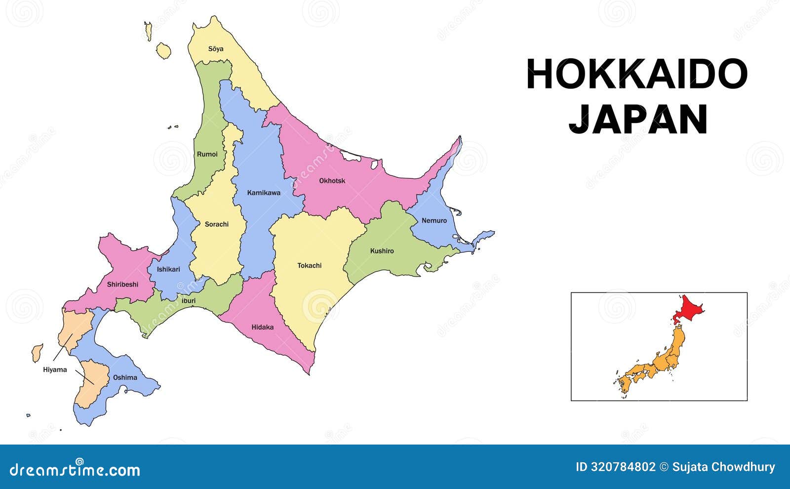 Hokkaido Map. State and District Map of Hokkaido. Detailed Colourful ...