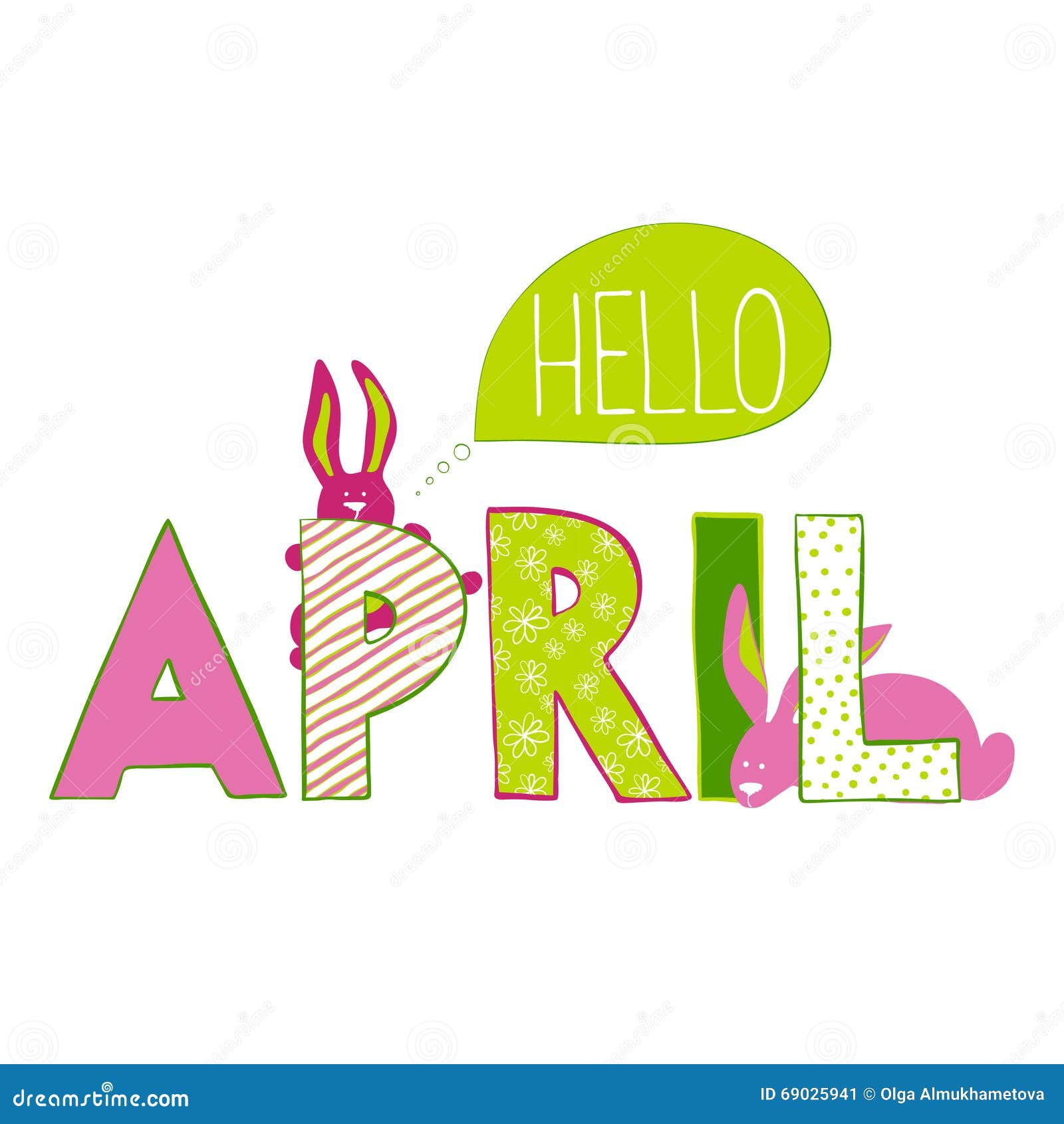 Hola Abril Letras Con Los Conejos Ilustración del Vector - Ilustración ...
