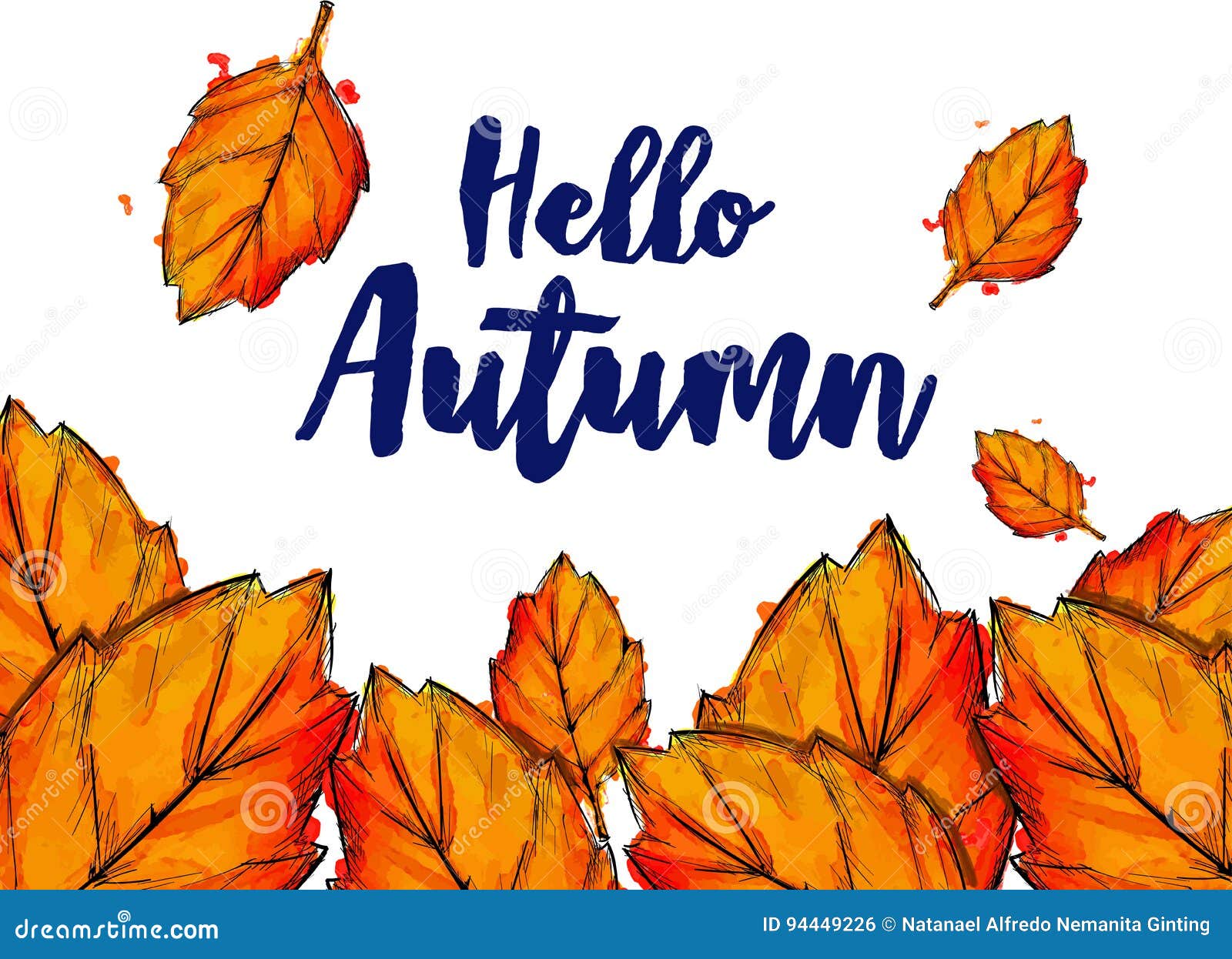 Hola Hojas De Autumn Typographic Paint Watercolor Fall Ilustración del ...