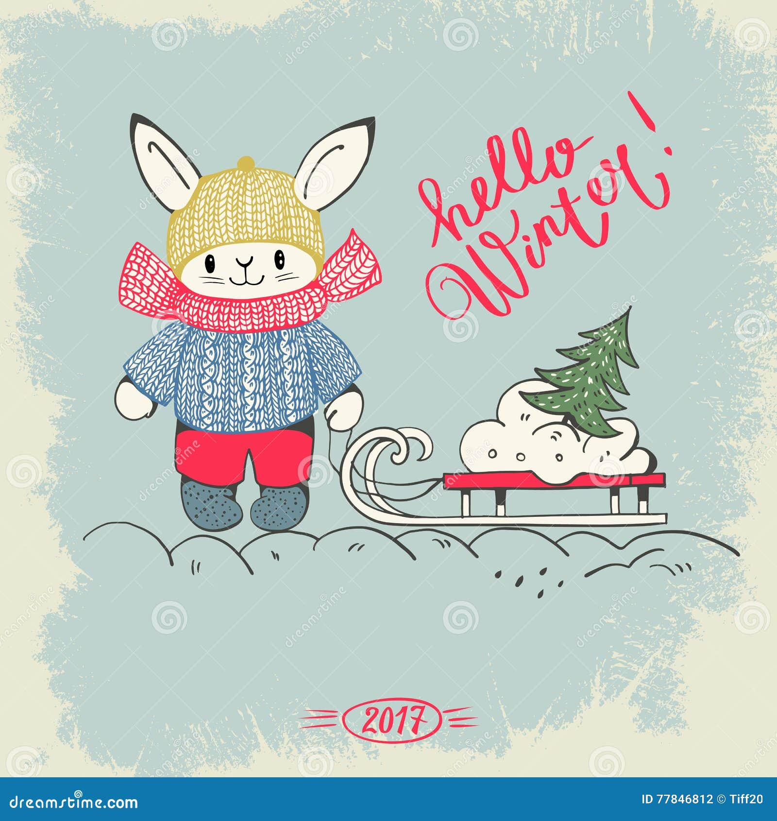 ¡Hola invierno! ilustración del vector. Ilustración de conejito - 77846812