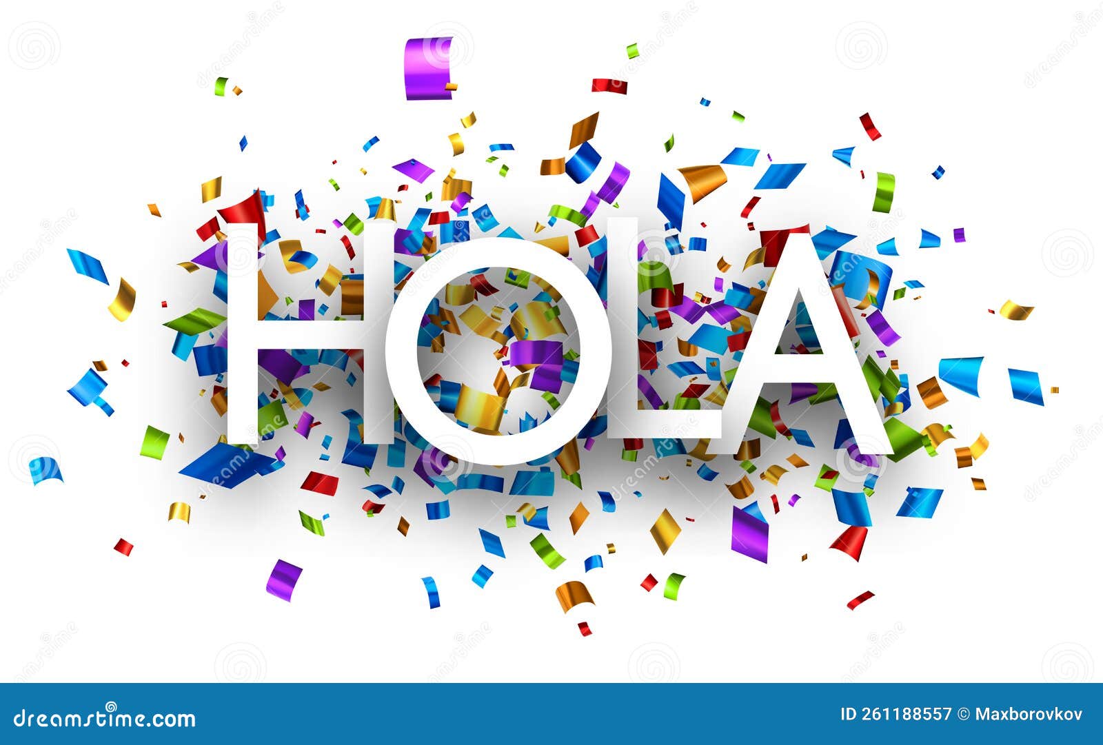Hola Sign on Cut Ribbon Confetti Background Stock Vector - Illustration ...