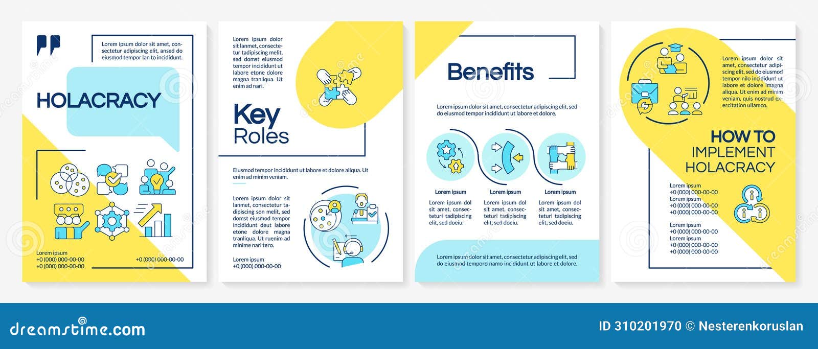 Holacracy Structure Blue And Yellow Brochure Template Vector ...