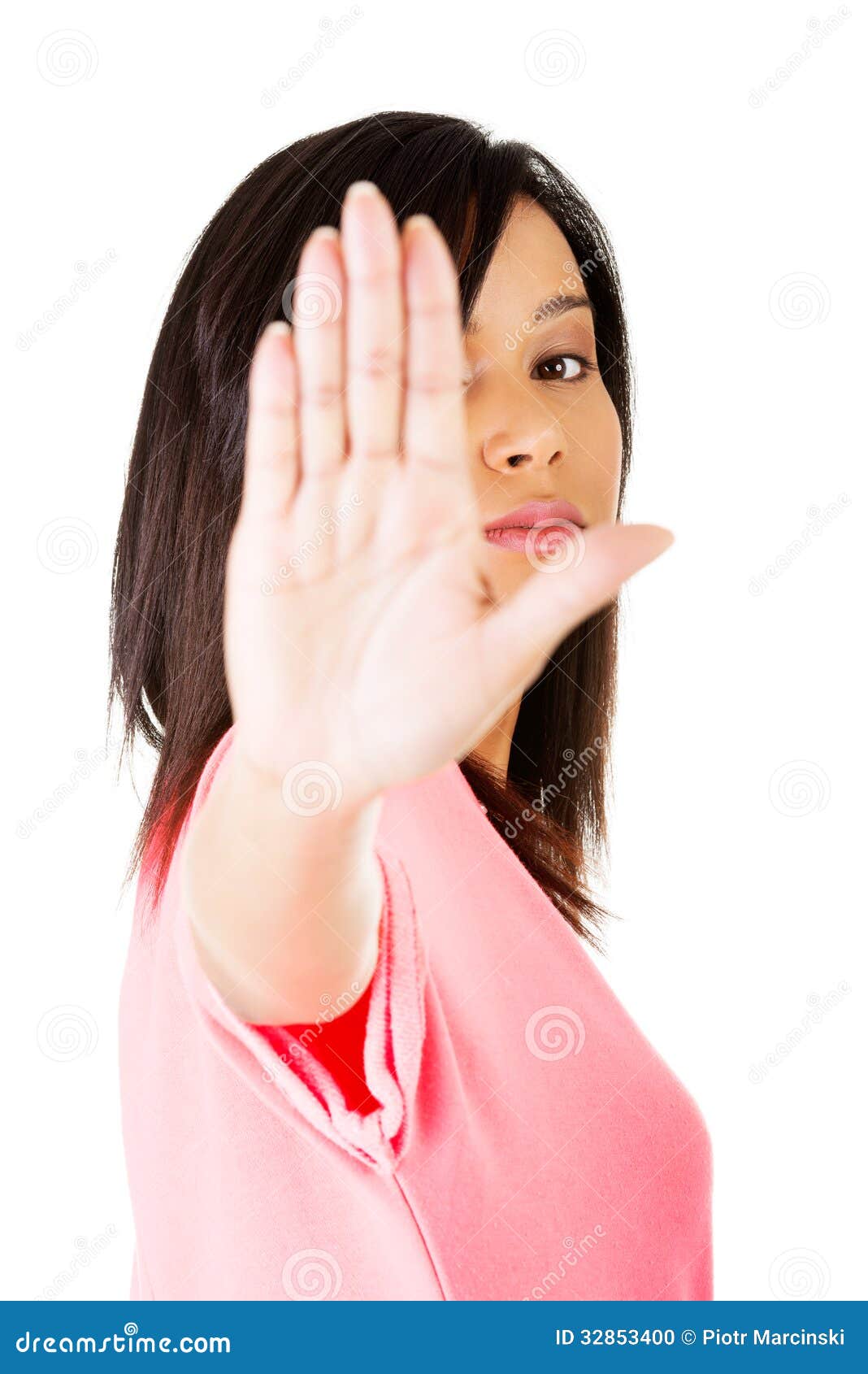 Hold on, Stop Gesture Showed by Young Woman Stock Photo - Image of ...