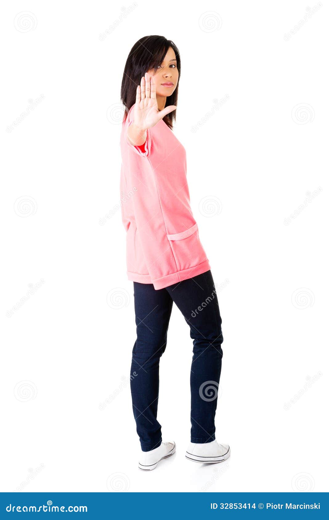 Hold on, Stop Gesture Showed by Young Woman Stock Photo - Image of ...