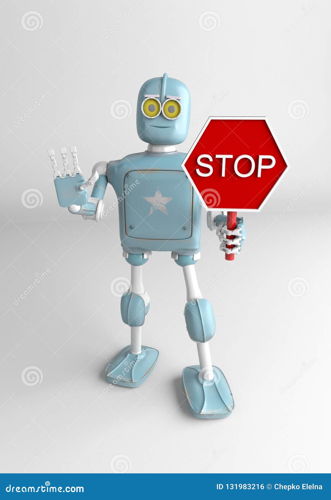 Robot Hold Stop Sign,3d Render Stock Illustration - Illustration of ...