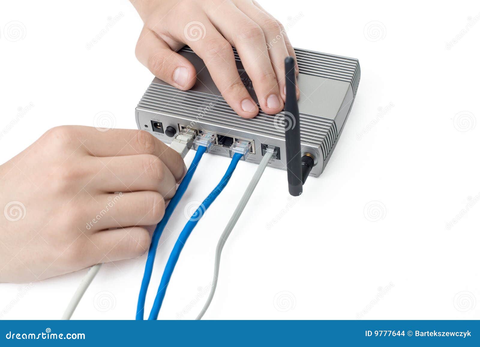 Holding ADSL Router and Connecting Network Plug Stock Photo - Image of ...