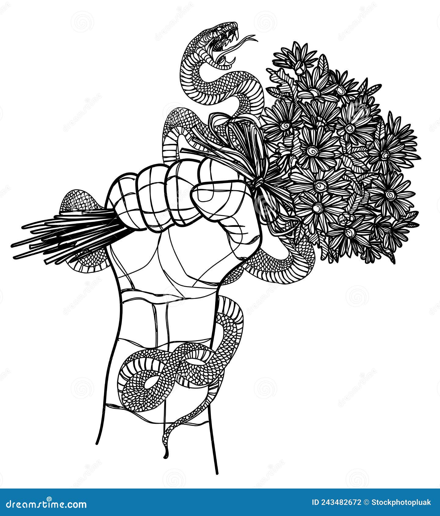 Holding a Bouquet of Flowers and Snakes Stock Vector - Illustration of ...