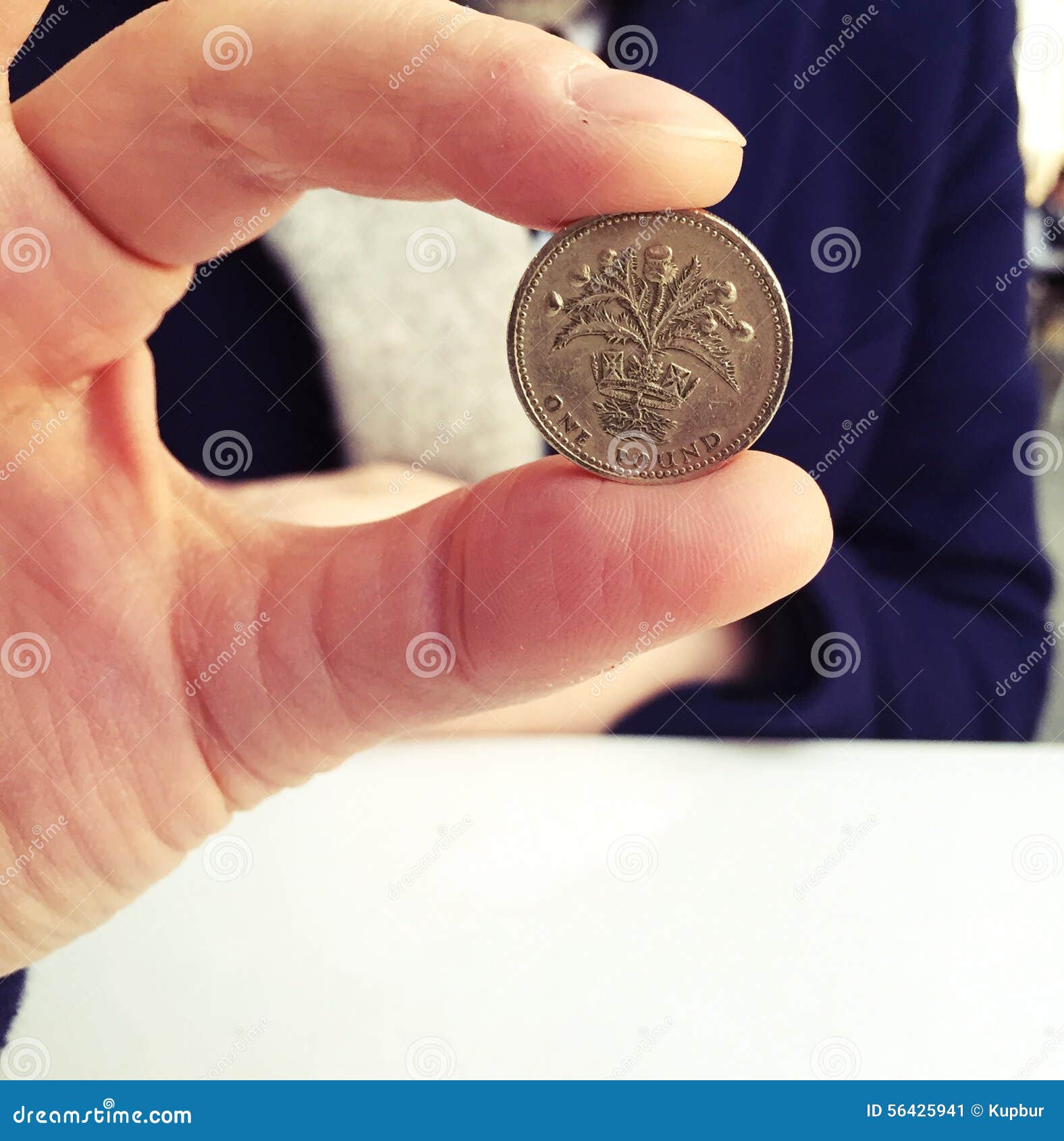Holding British One Pound Coin between Thumb and Forefinger Stock Image ...