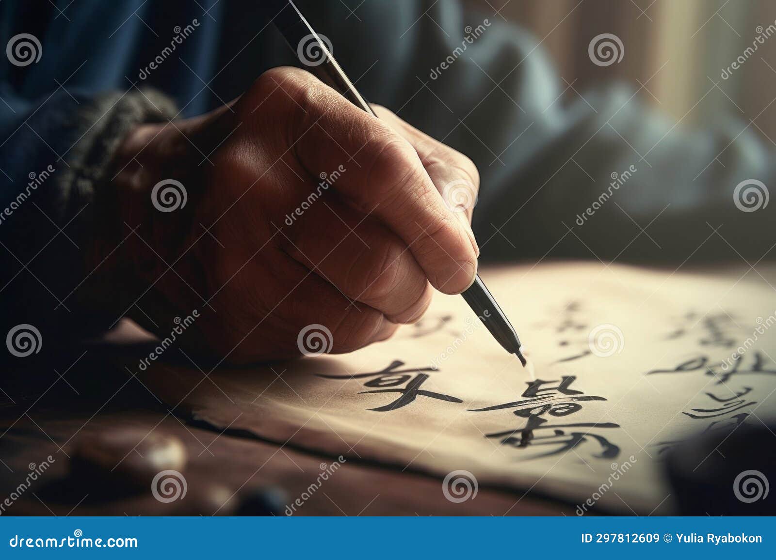 Holding Brush Writing Chinese Paper. Generate Ai Stock Image - Image of ...