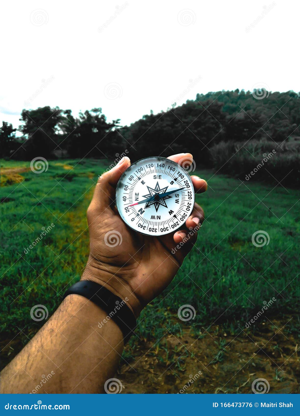 HOLDING COMPASS in HAND stock photo. Image of magnet - 166473776