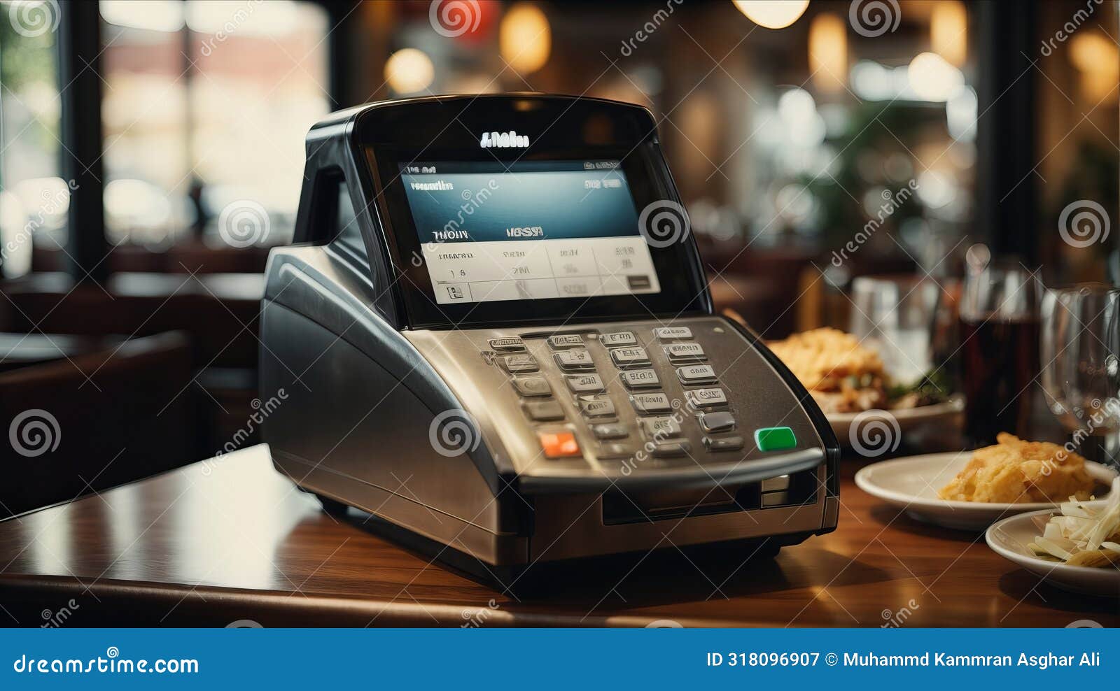 Holding a Credit Card Payment Swipe Machine in a Restaurant Stock ...