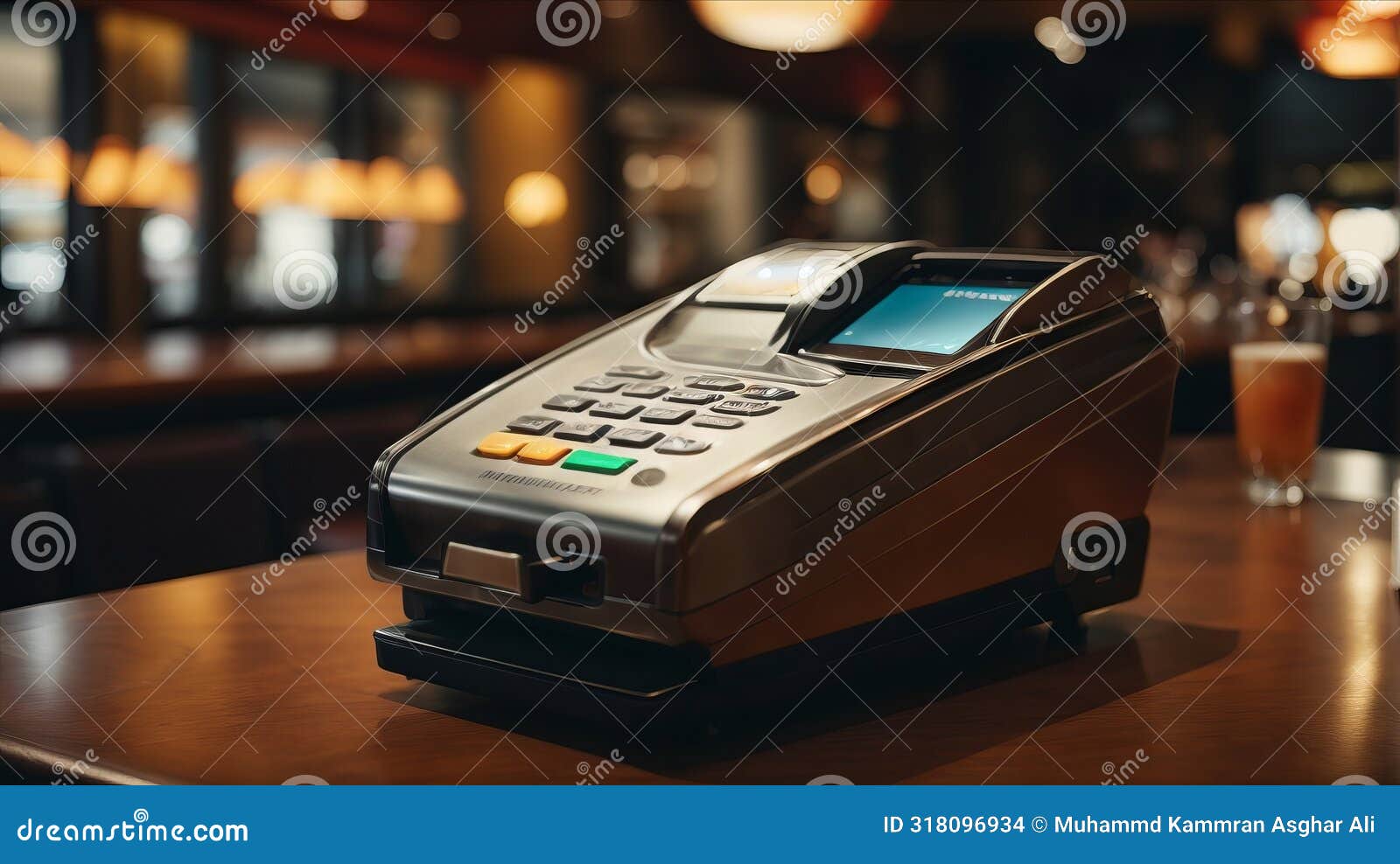 Holding a Credit Card Payment Swipe Machine in a Restaurant Stock ...