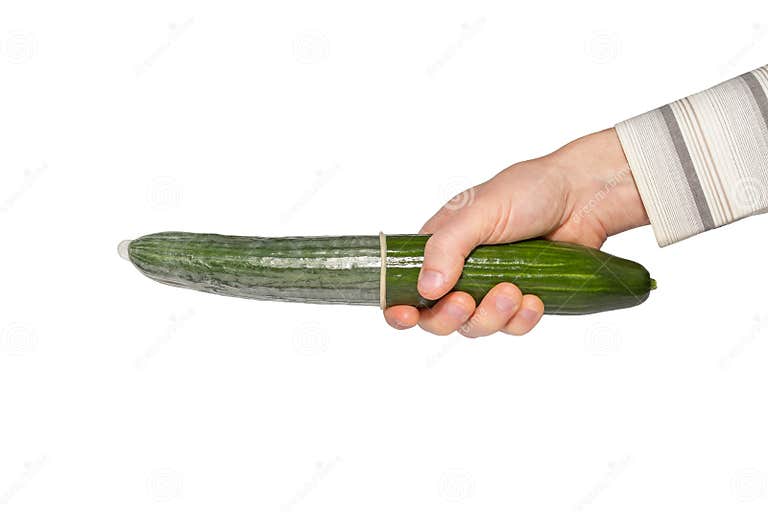 Holding A Cucumber With A Condom Stock Image Image Of Concept Care