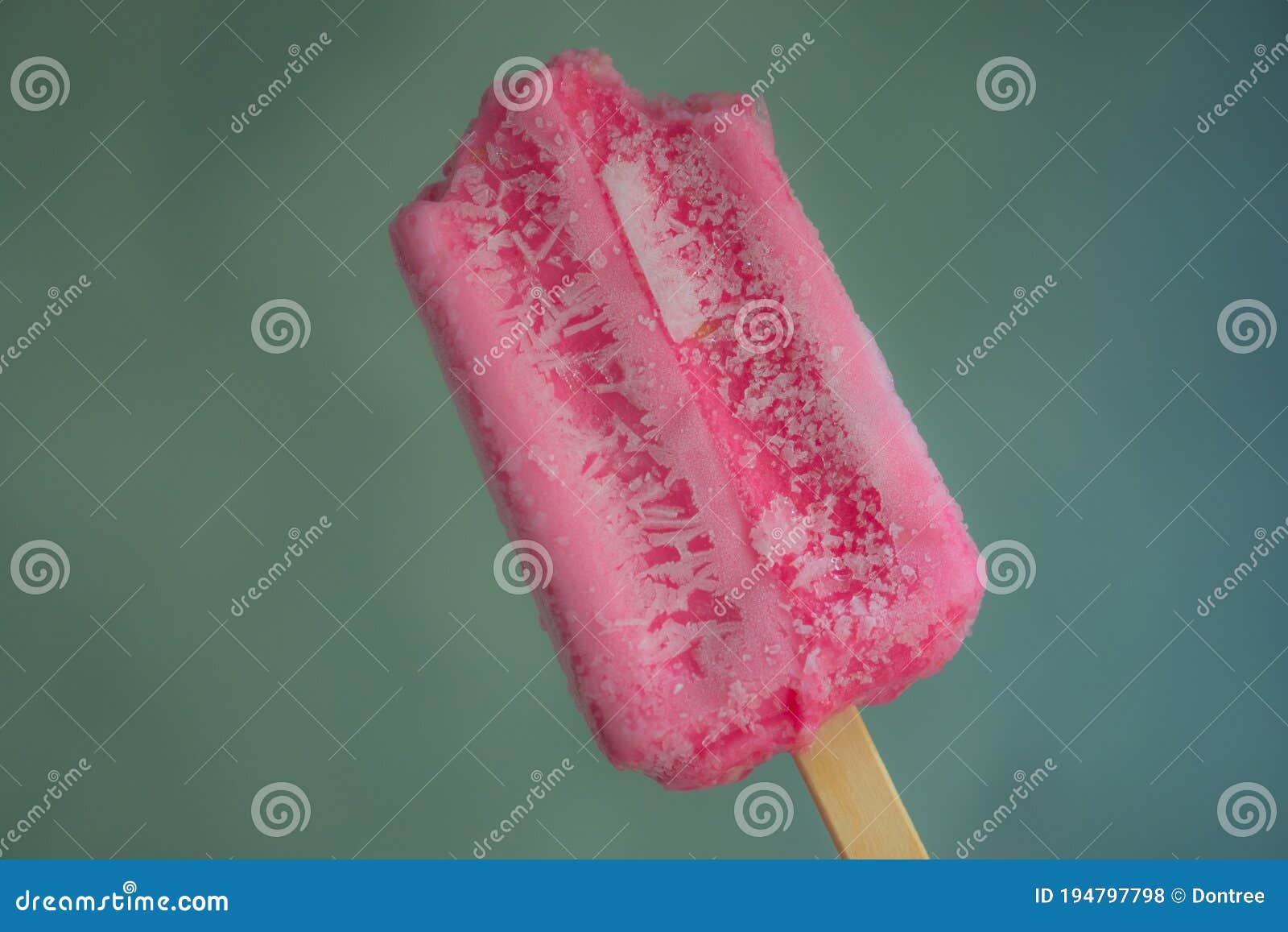 Holding Delicious Strawberry Popsicle with a Bite Stock Photo - Image ...