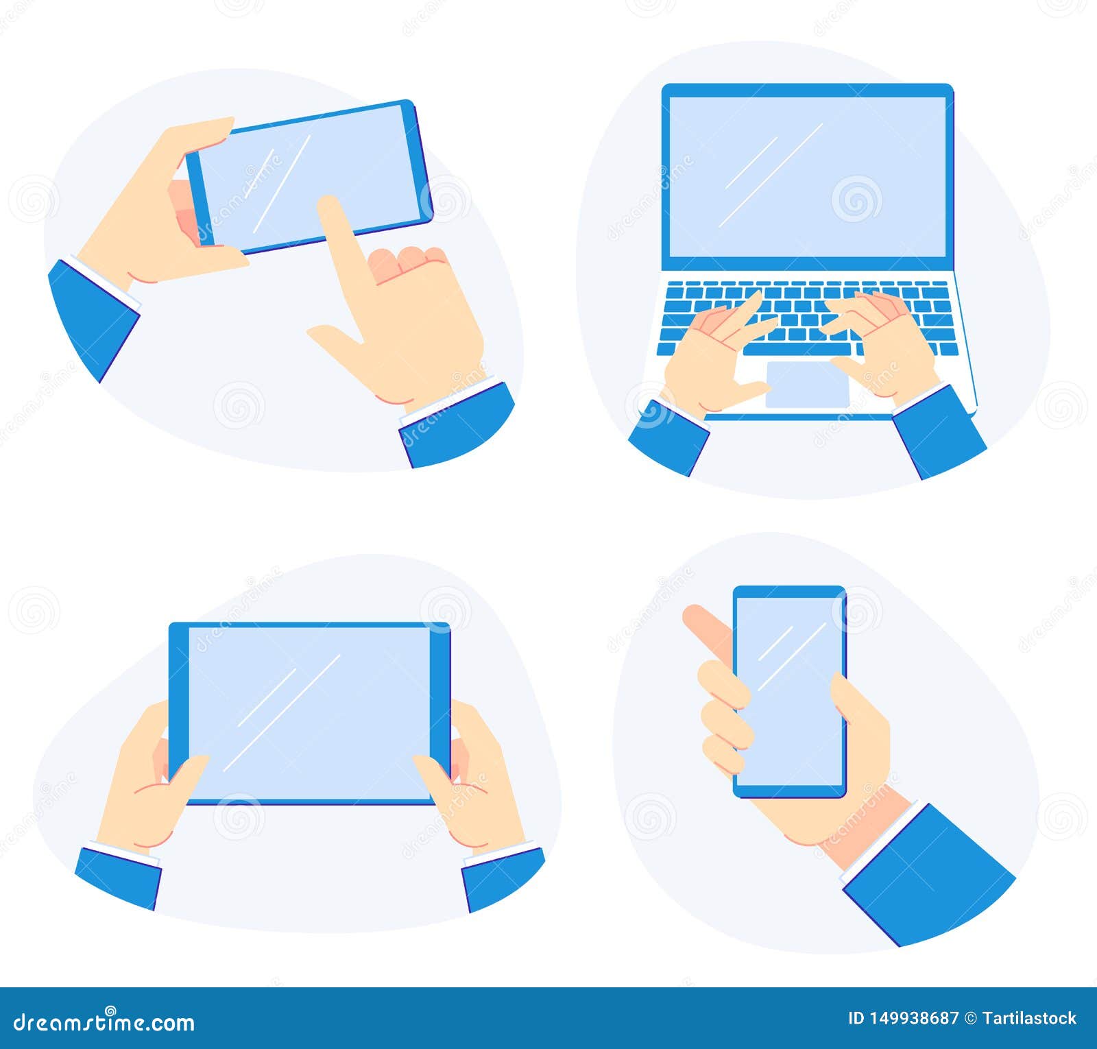Holding Devices in Hand. Smartphone in Hands, Hold Laptop Computer and ...