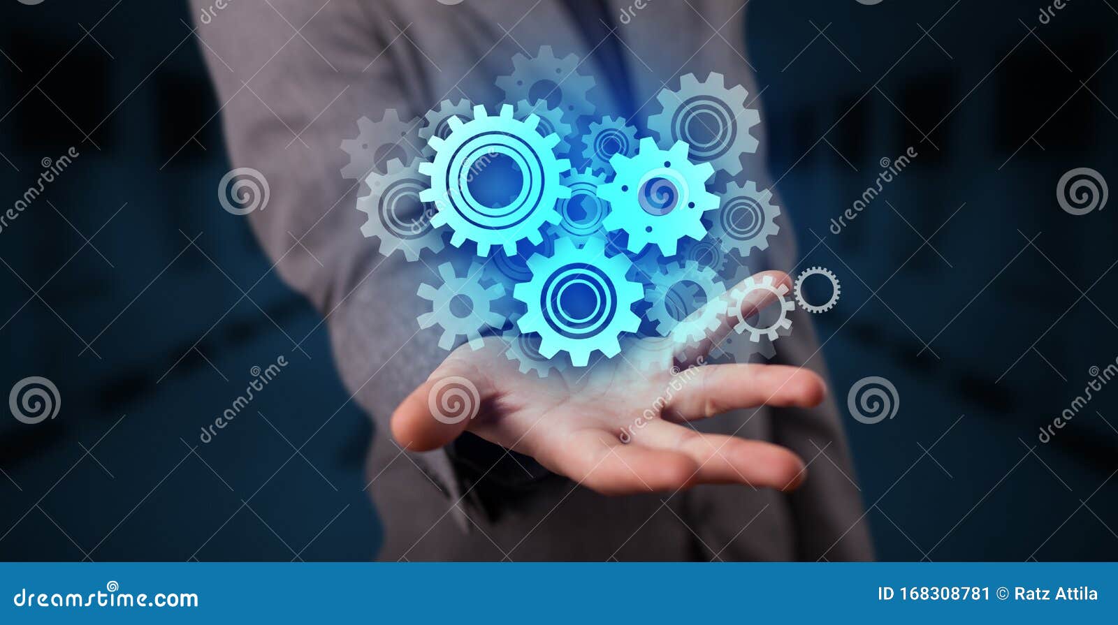 Holding gears in his hand stock image. Image of collaborate - 168308781