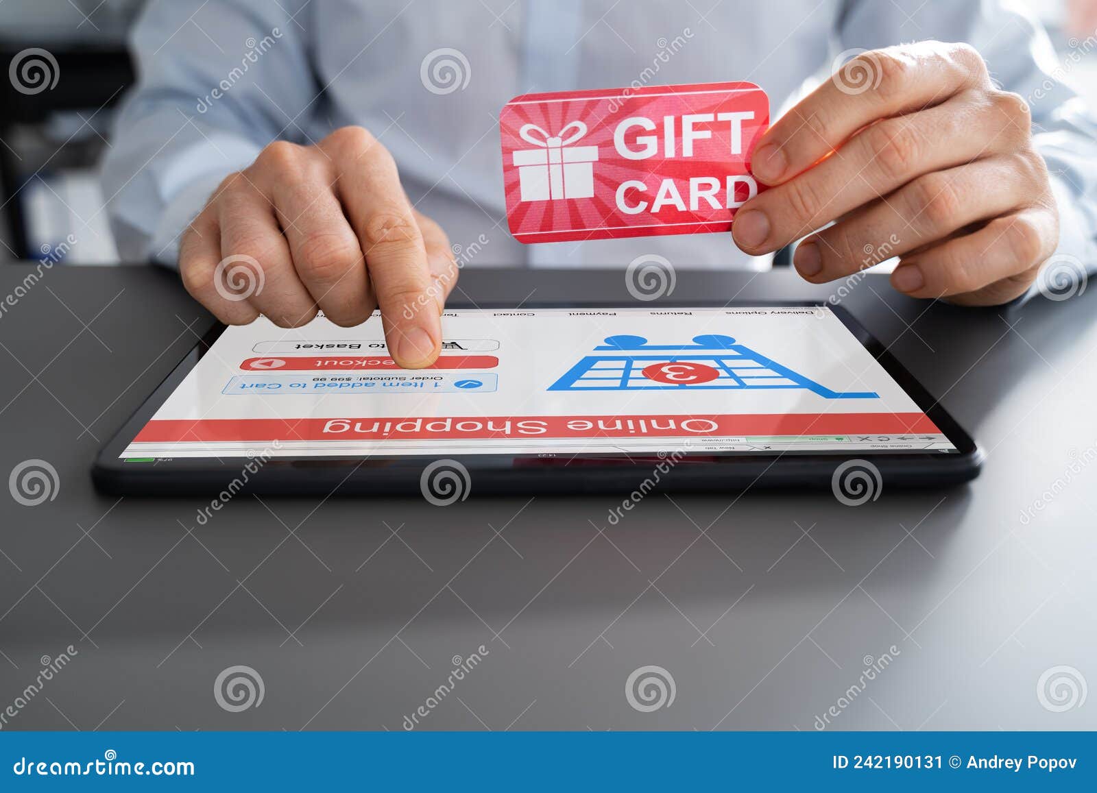 Holding Gift Card while Using Tablet Stock Image - Image of checkout ...